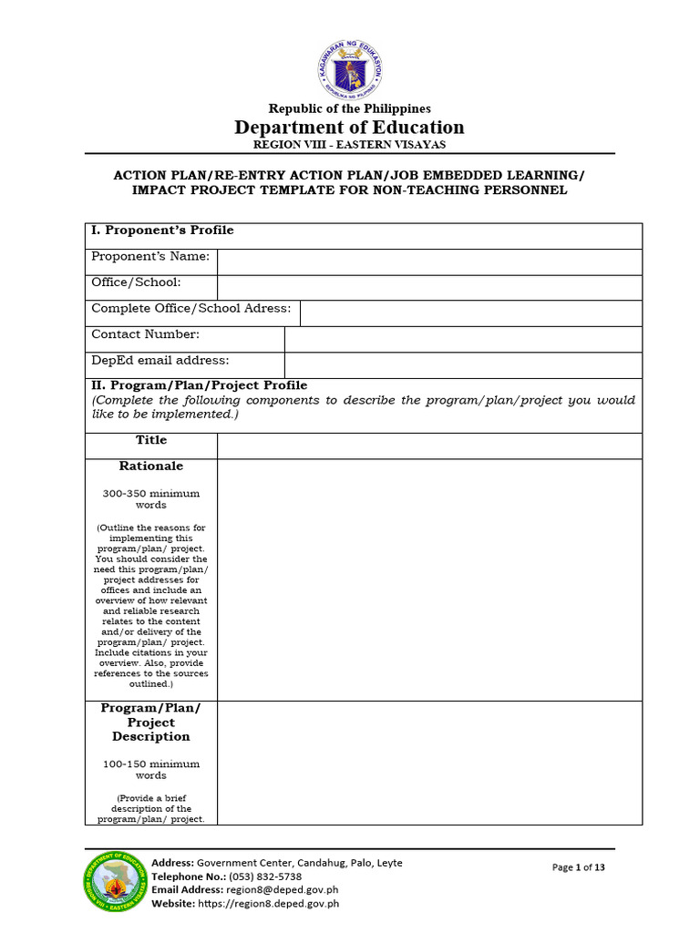 Action Plan or ReAP or JEL or Impact Project Template For Non Teaching ...