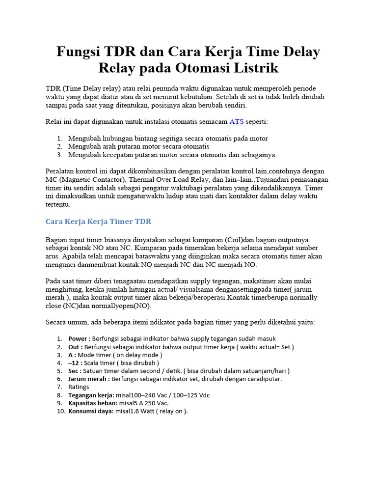 Fungsi TDR Dan Cara Kerja Time Delay Relay Pada Otomasi Listrik | PDF ...