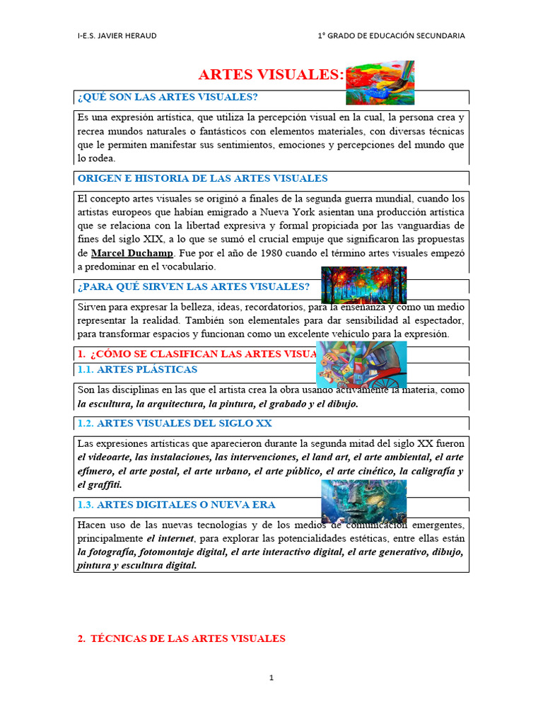Fichas de Arte 1° | PDF | Dibujo | Pinturas