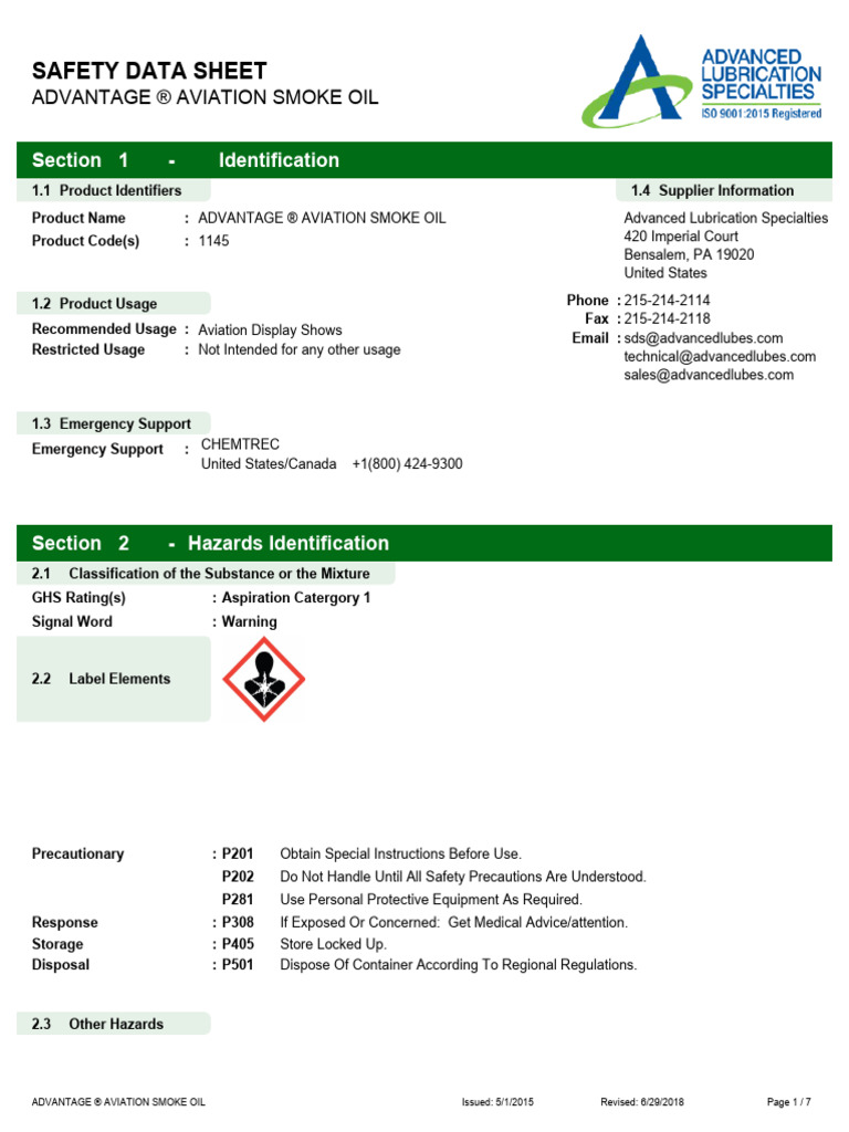 1145 Smokeoil en SDS | PDF | First Aid | Combustion