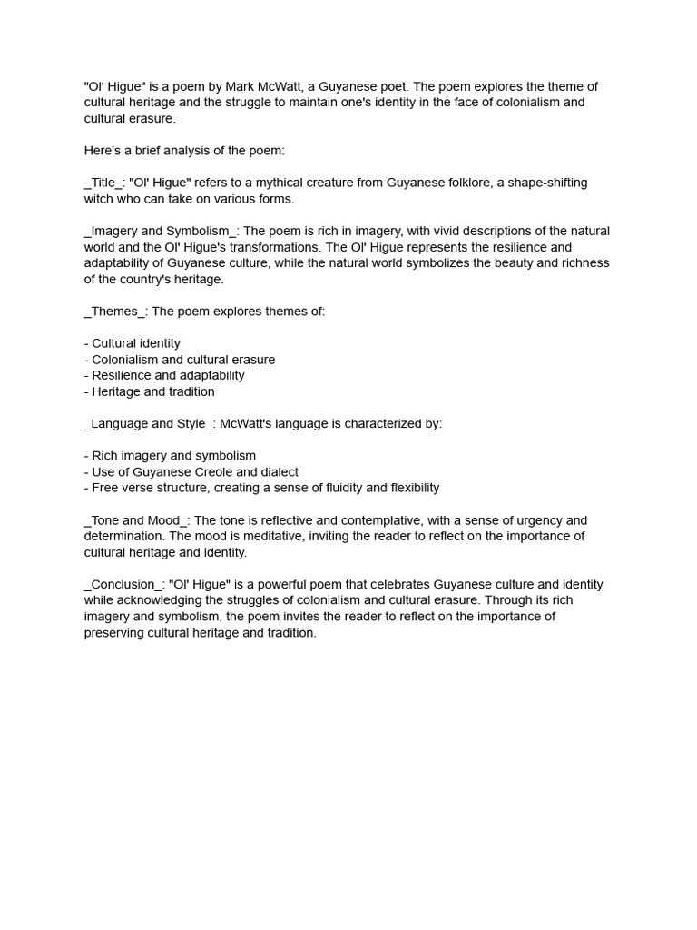 Ol'Higue Notes and Analysis | PDF | General Fiction