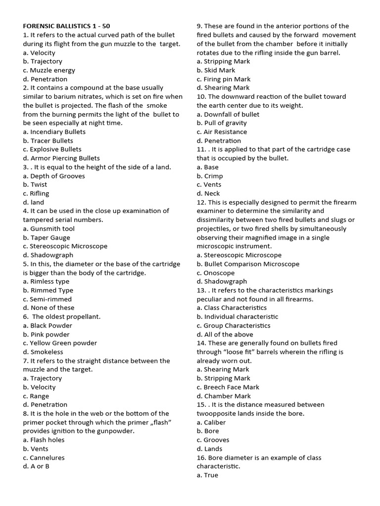 FORENSIC BALLISTICS Q and A | PDF | Firearms | Cartridge (Firearms)