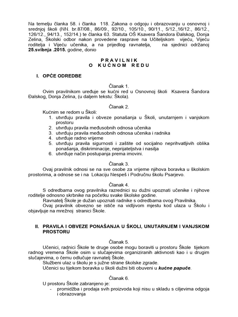 Pravilnik o Kućnom Redu | PDF