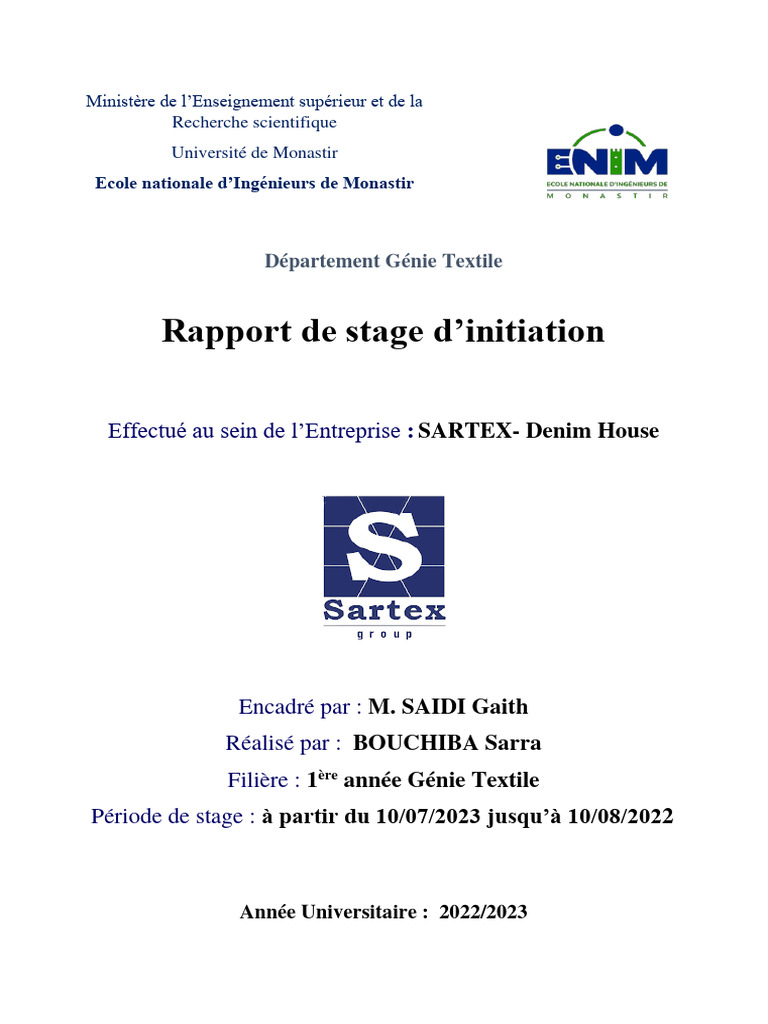Rapport de stage chez SARTEX Denim | PDF | Les textiles | Vêtements
