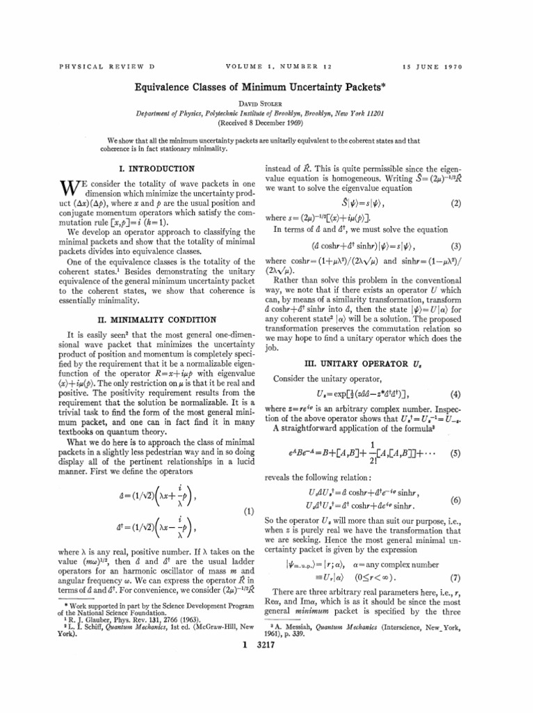 Equivalence Classes of Minimum Uncertainty Packets | PDF | Wave Function | Scientific Theories