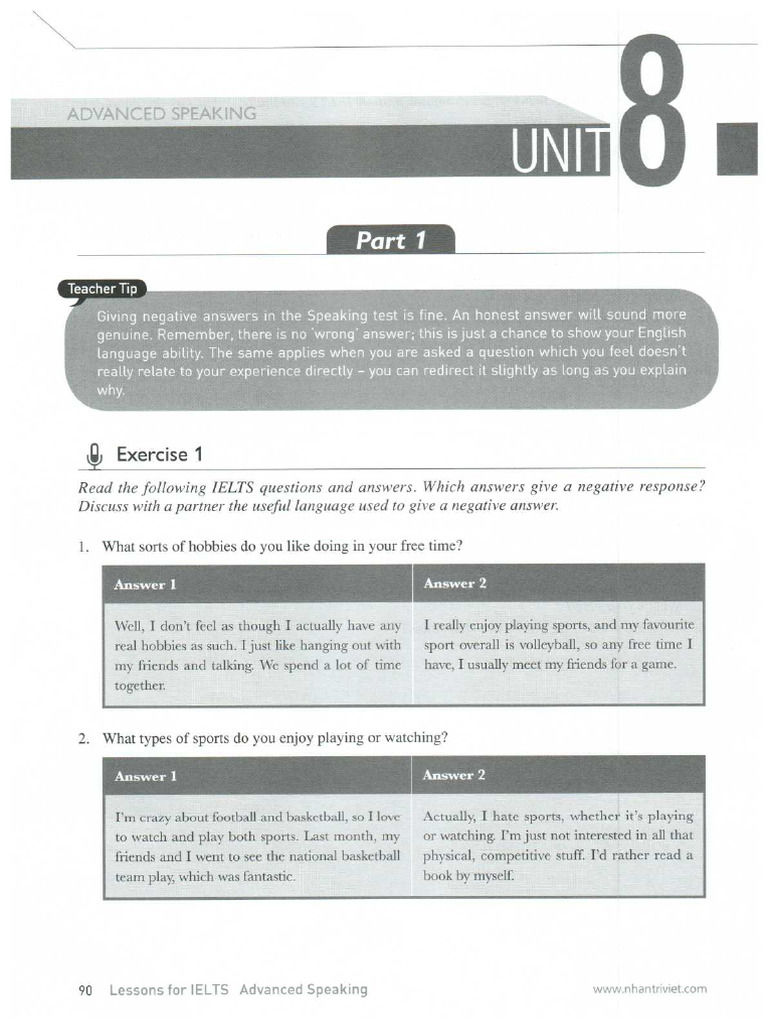 IELTS Lessons for Speaking Advanced U8 | PDF