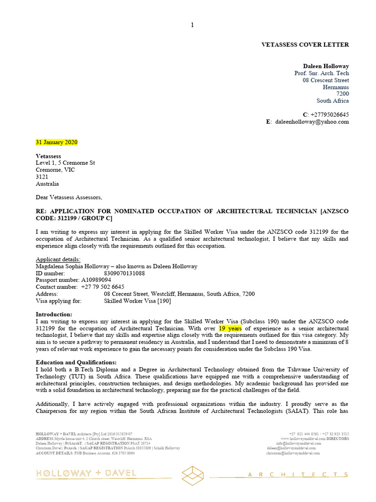 Vetassess Cover Letter | PDF | Architect