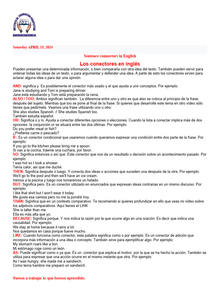 Conectores en Inglés: Guía y Ejemplos | PDF | Lingüística