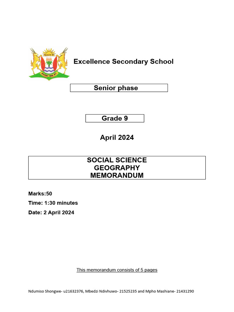 Grade 9 Geography Memo | PDF | Contour Line | Slope