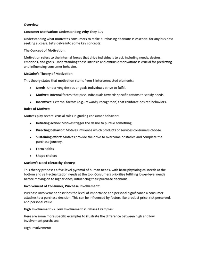 Consumer Motivation Pdf Motivation Motivational