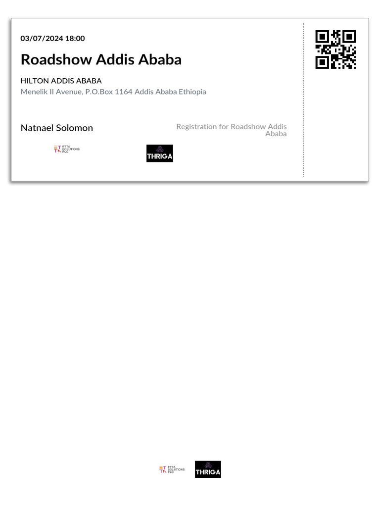 Full Page Ticket - Roadshow Addis Ababa - Natnael Solomon | PDF Full Page Ticket - Roadshow Addis Ababa - Natnael Solomon | PDF