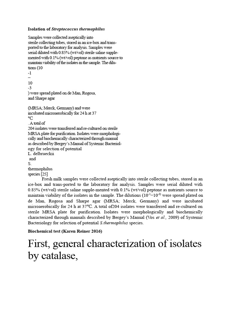 Isolation Of Streptococcus Thermophilus Pdf Carbohydrates Sucrose