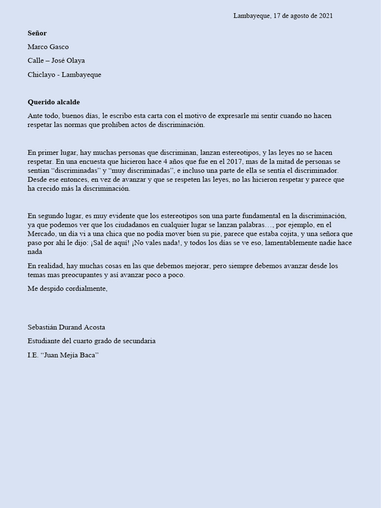 carta de comunicacion | PDF | Estereotipos