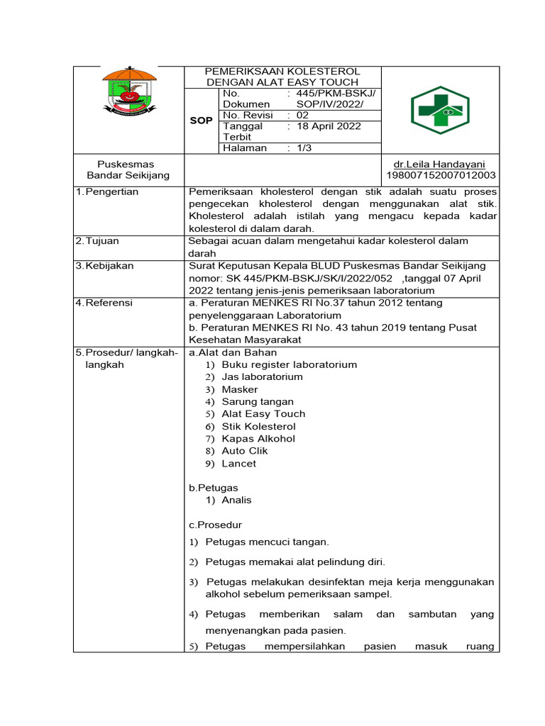 SOP Cholesterol Revisi 2024 - Susi | PDF