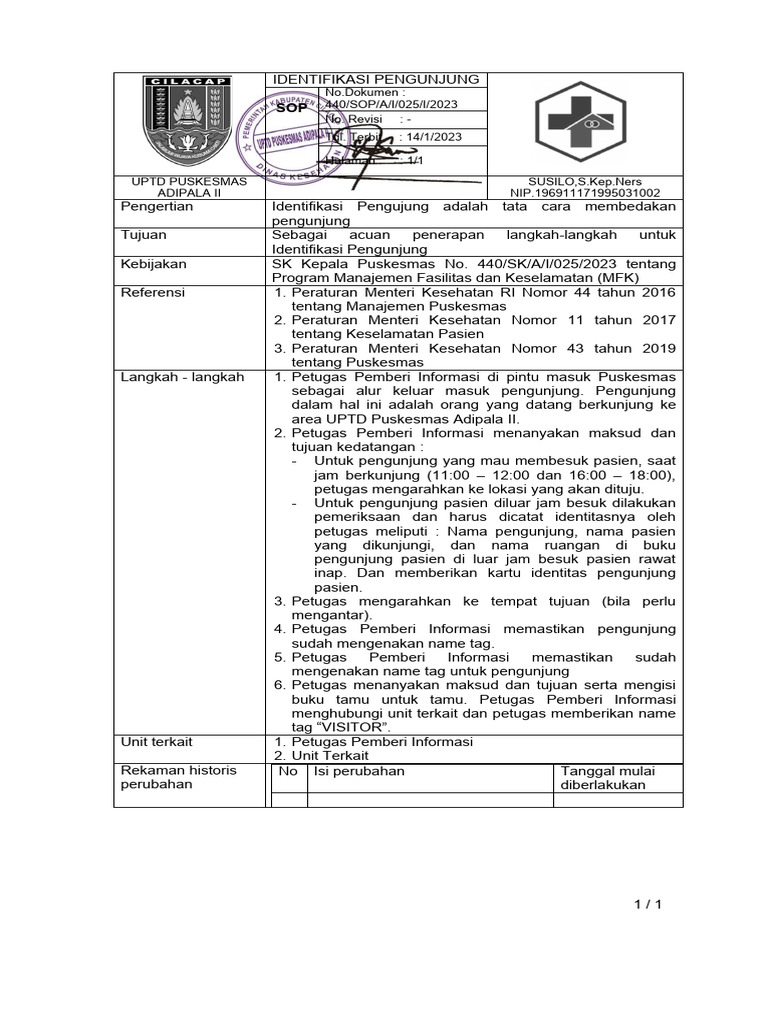 Prosedur Identifikasi Pengunjung Puskesmas | PDF
