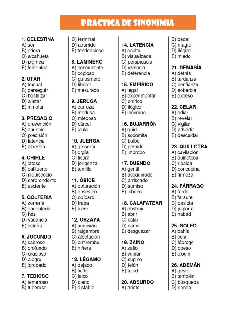 Practica de Sinonimia | PDF