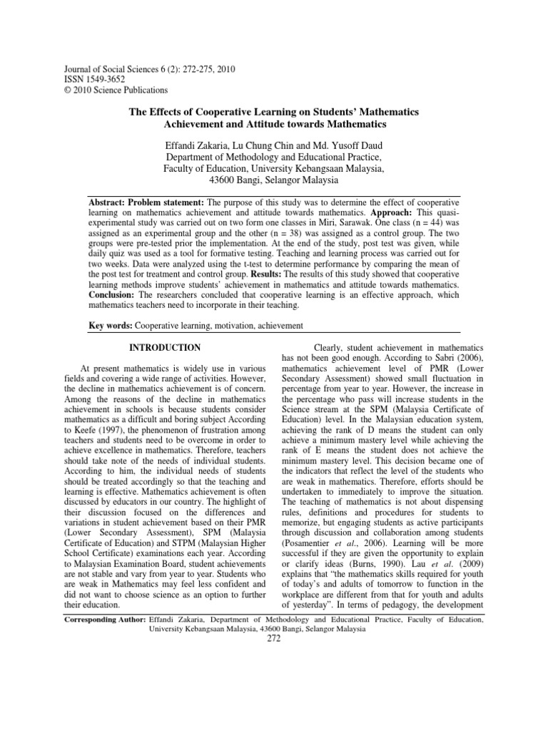 Cooperative Learning On Students' Mathematics Achievement | PDF ...