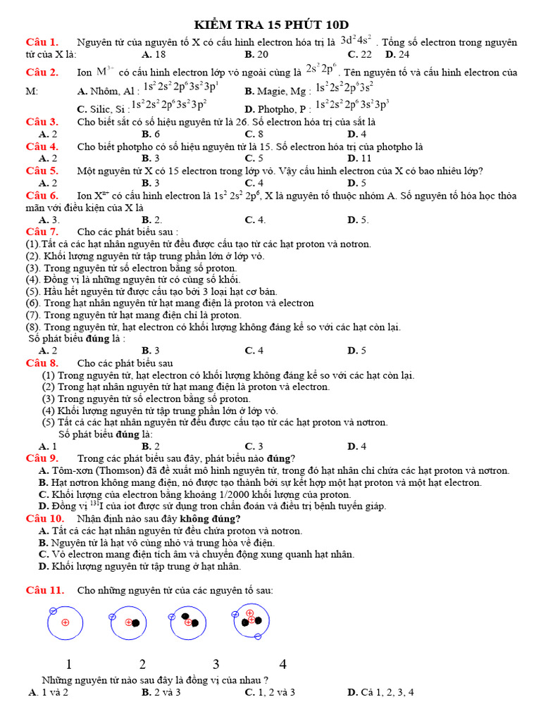 KIỂM TRA 15 PHÚT 10D-NGUYÊN TỬ 2021 | PDF