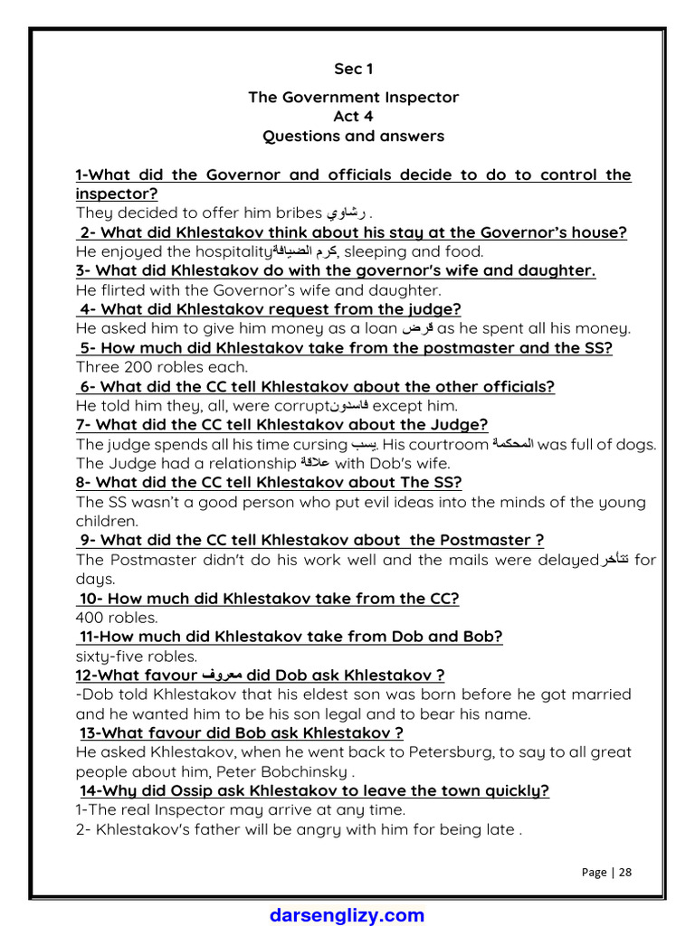 Government Inspector Act 4 Q&A | PDF