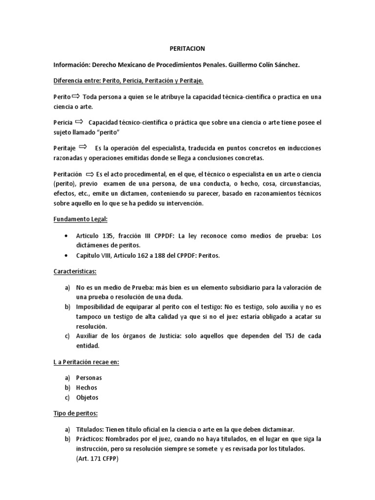 Definición y Tipos de Peritación | PDF | Testigo experto | Evidencia (ley)
