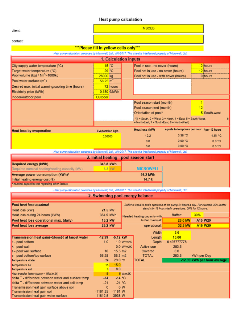 B20044 - HP Calculation 28 m3 (46 Deg C) | PDF | Heat Pump | Heat