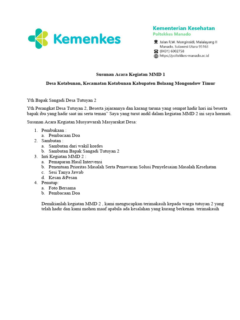 Susunan Acara Kegiatan MMD 2 | PDF