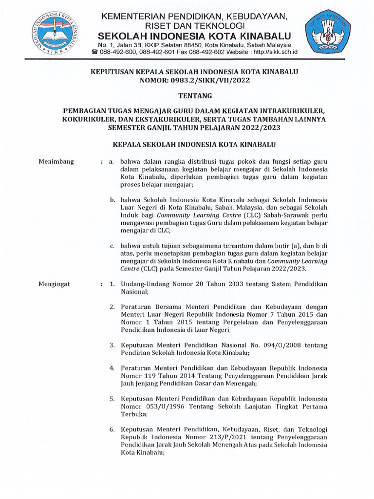 SK Mengajar Semester Ganjil 2022-2023 | PDF