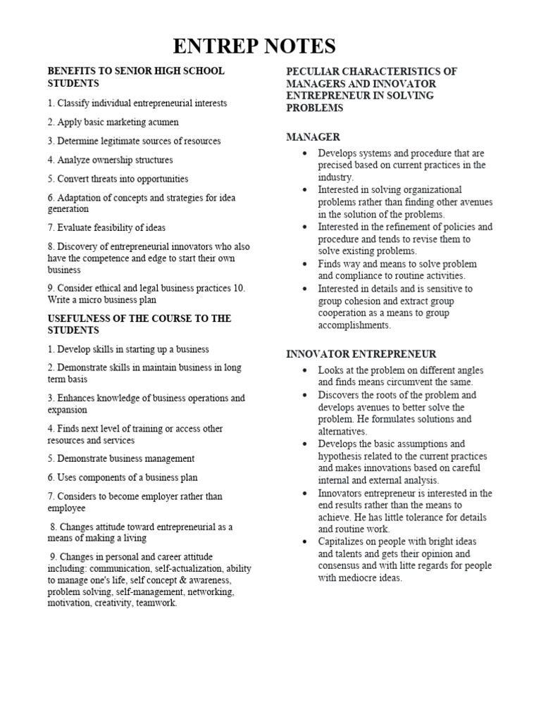 ENTREP-NOTES-1 | PDF | Product (Business) | Entrepreneurship