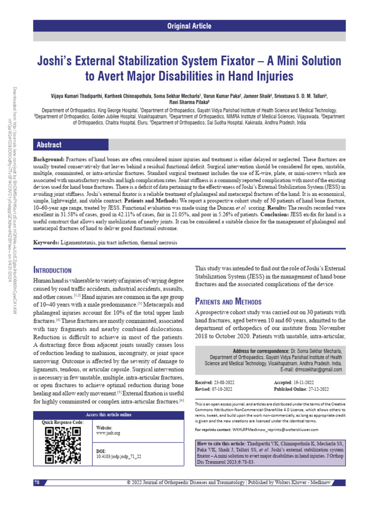 Joshi S External Stabilization System Fixator A.15 | PDF | Orthopedic ...