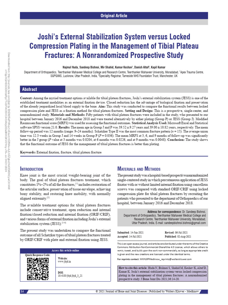 Joshi S External Stabilization System Versus.4 | PDF | Orthopedic Surgery | Clinical Medicine