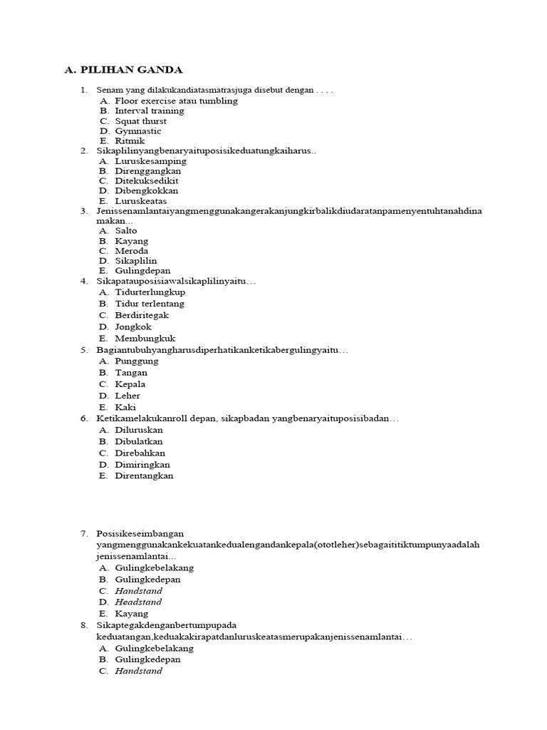 Latihan Soal Pjok Kelas Xii | PDF