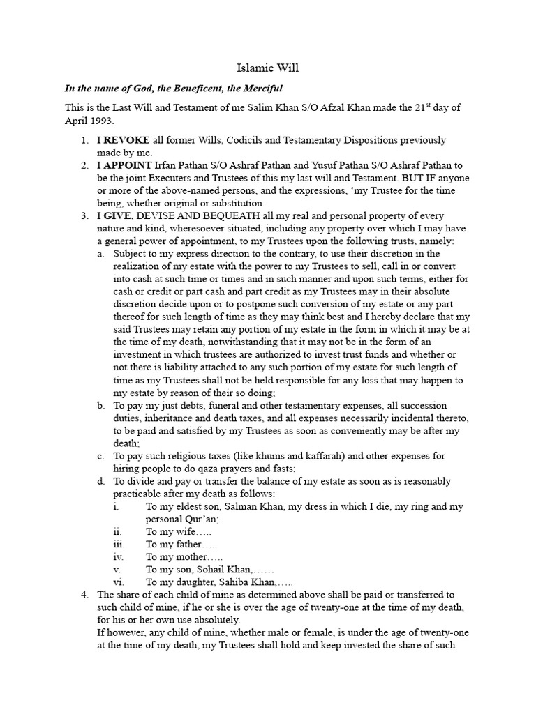 Muslim Will | PDF | Will And Testament | Trustee