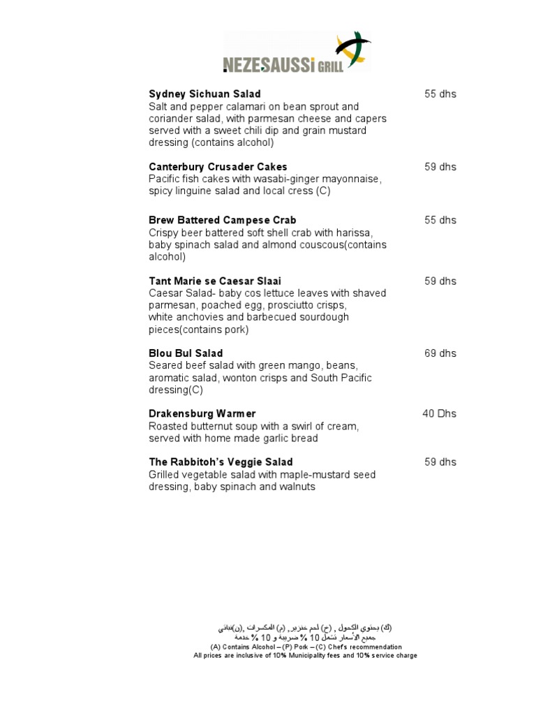 Nezesaussi Grill Menu | PDF | Hamburgers | Steak