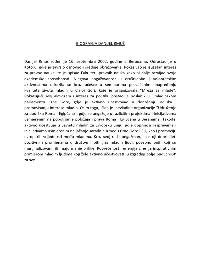 Biografija Danijel Rmuš | PDF