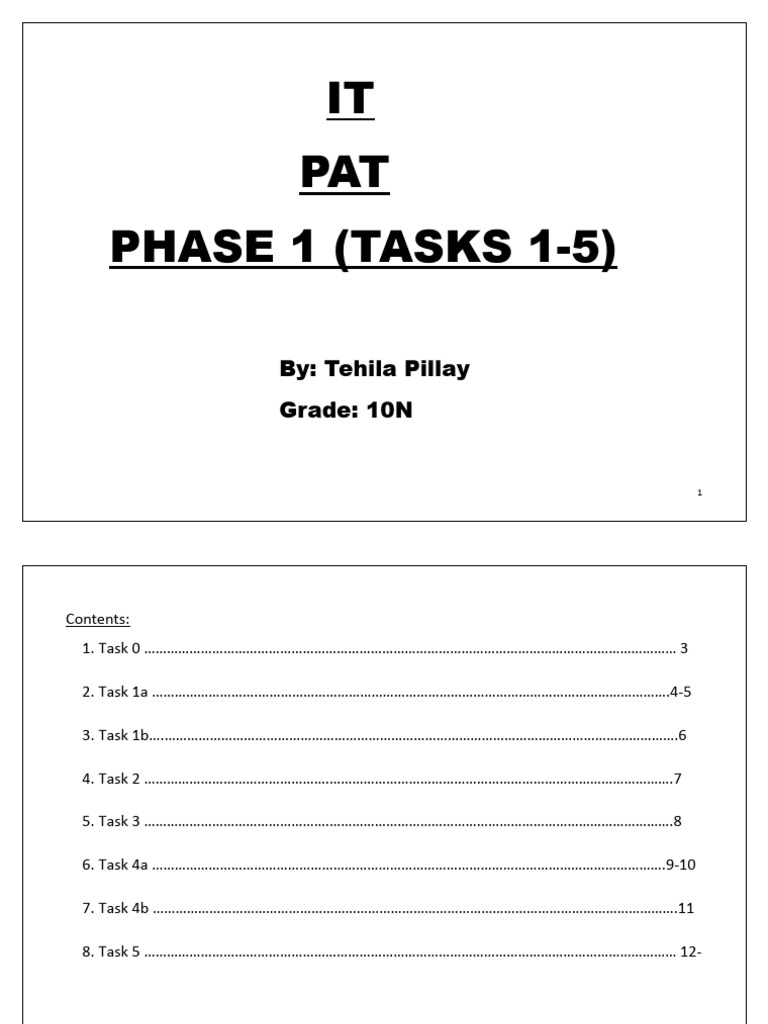 IT PAT Phase 1 (Tasks 1-5) : By: Tehila Pillay Grade: 10N | PDF | Password | User (Computing)