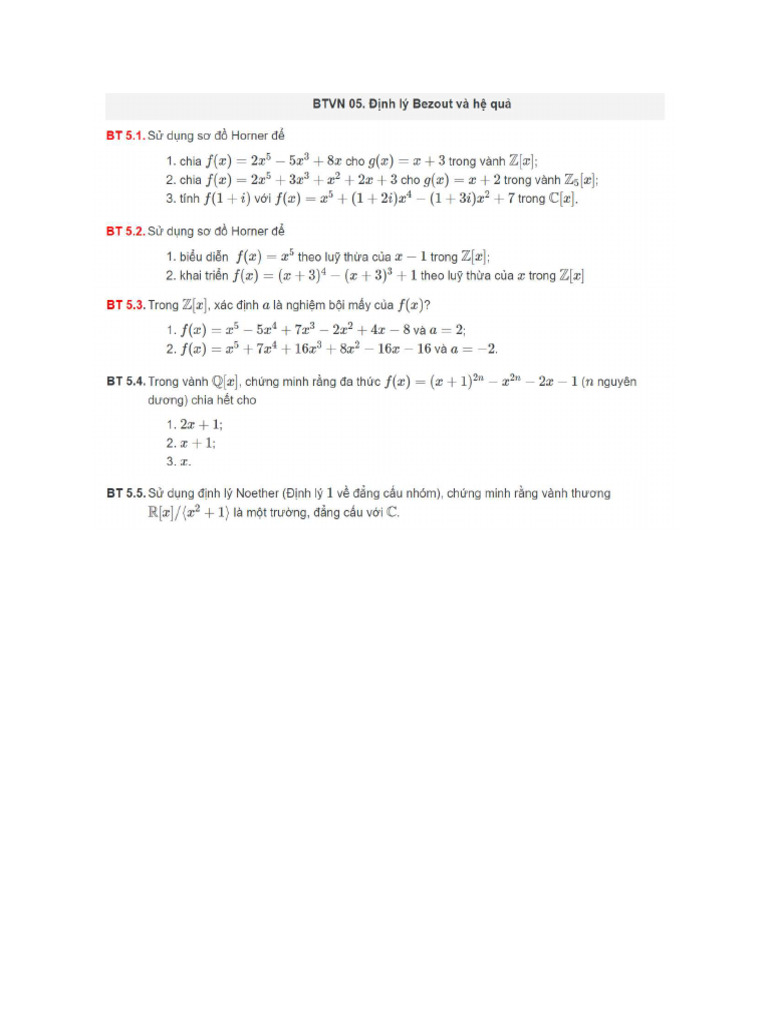 BTVN 05. Định Lý Bezout Và Hệ Quả | PDF