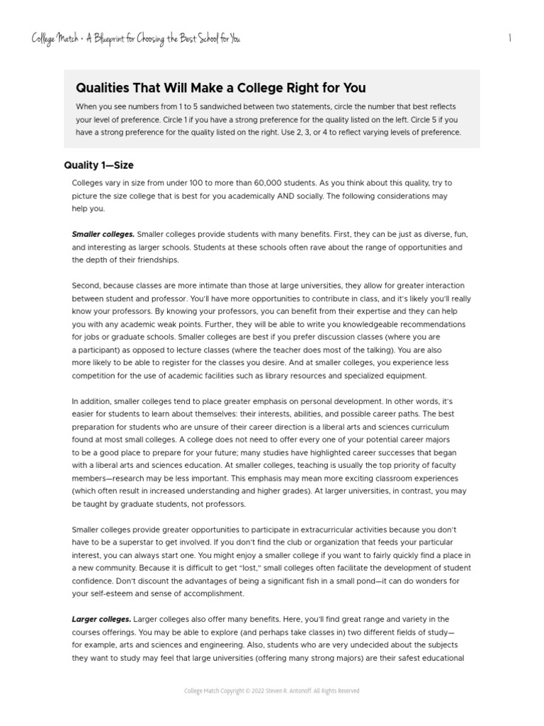 22 Qualities That Will Make a College Right for You Fillable | PDF ...