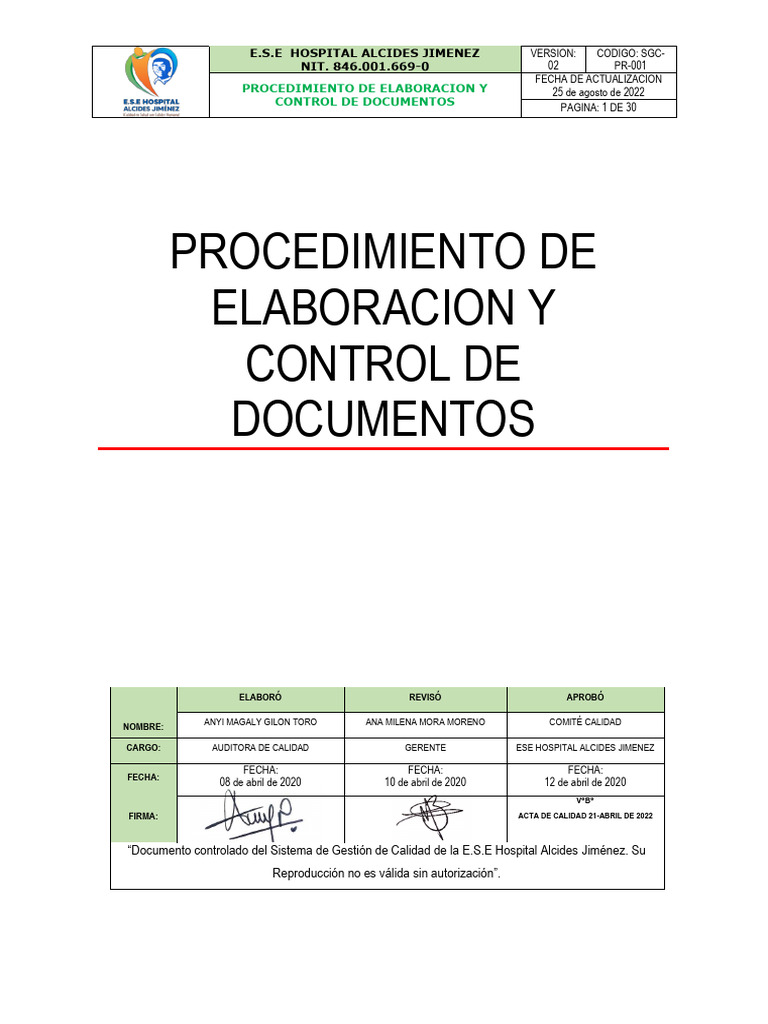 Sgc-pr-001 Procedimiento Elaboracion de Documentos | PDF | Sistema de manejo de calidad ...