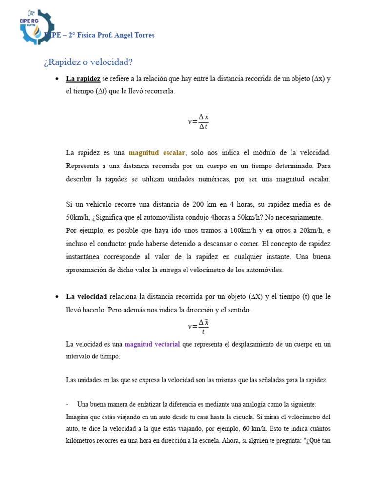 Rapidez o Velocidad y TP3 Imprimir | PDF | Velocidad | Velocidad