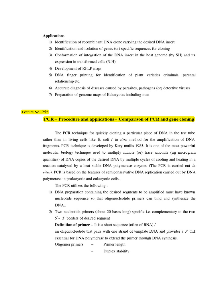 Concise Notes Summary Genetic Engineering PCR | PDF | Polymerase Chain ...