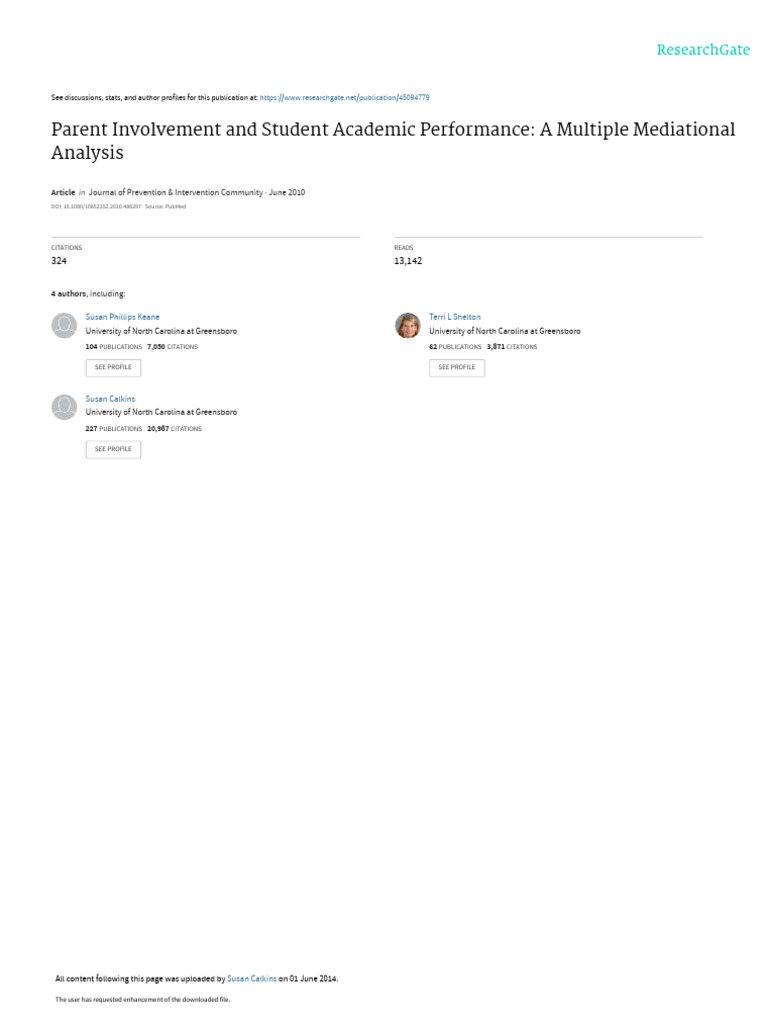 Parent Involvement & Academic Success Analysis | PDF | Attitude ...