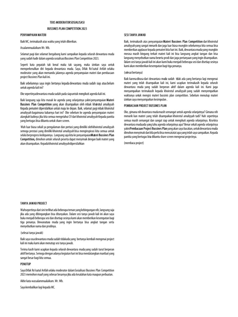 Teks Moderator Sosialisasi BPC | PDF