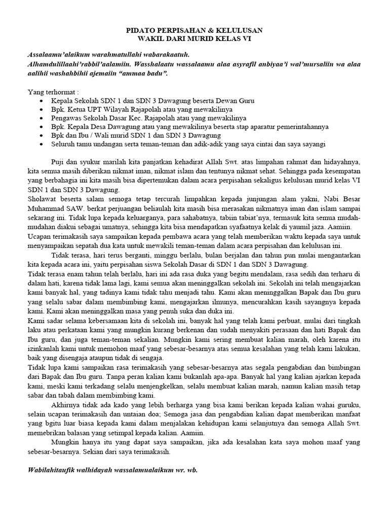 Perpisahan - Wakil Murid - Print | PDF