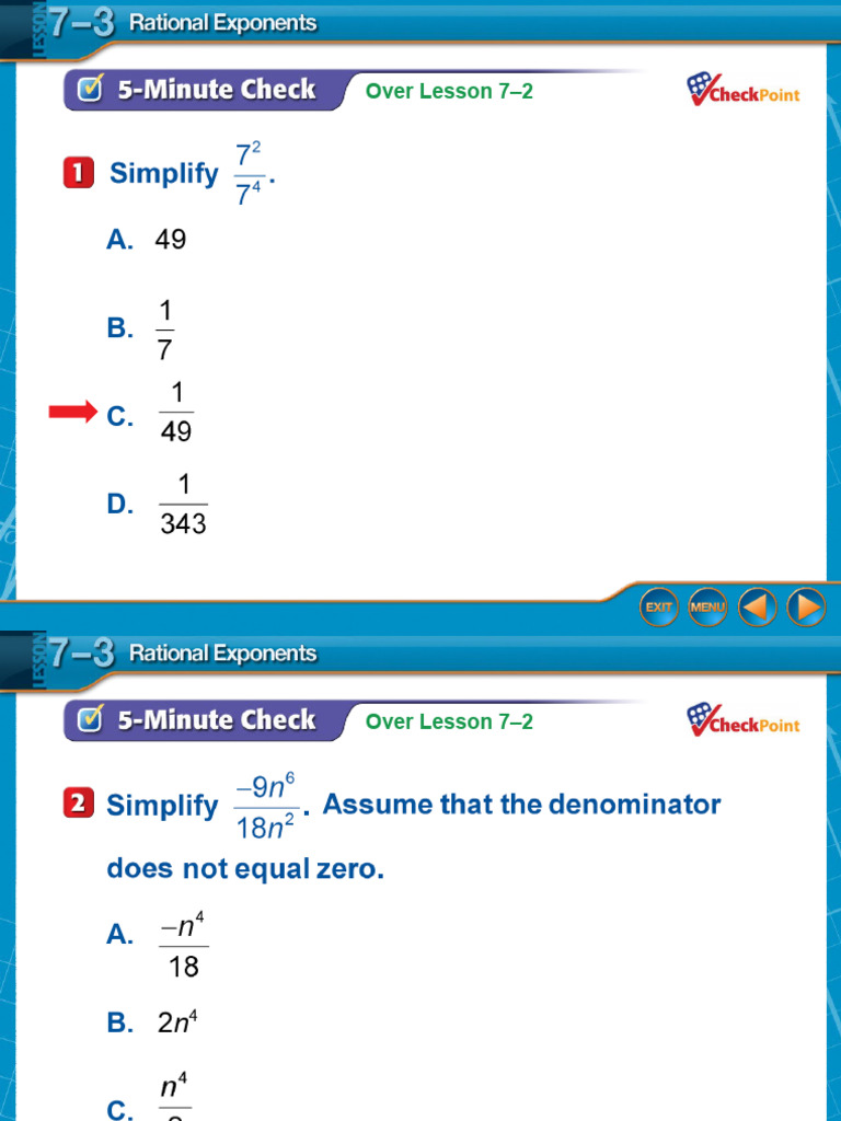 PowerPoint 7.3 Rational Exponents | PDF | Exponentiation | Rational Number