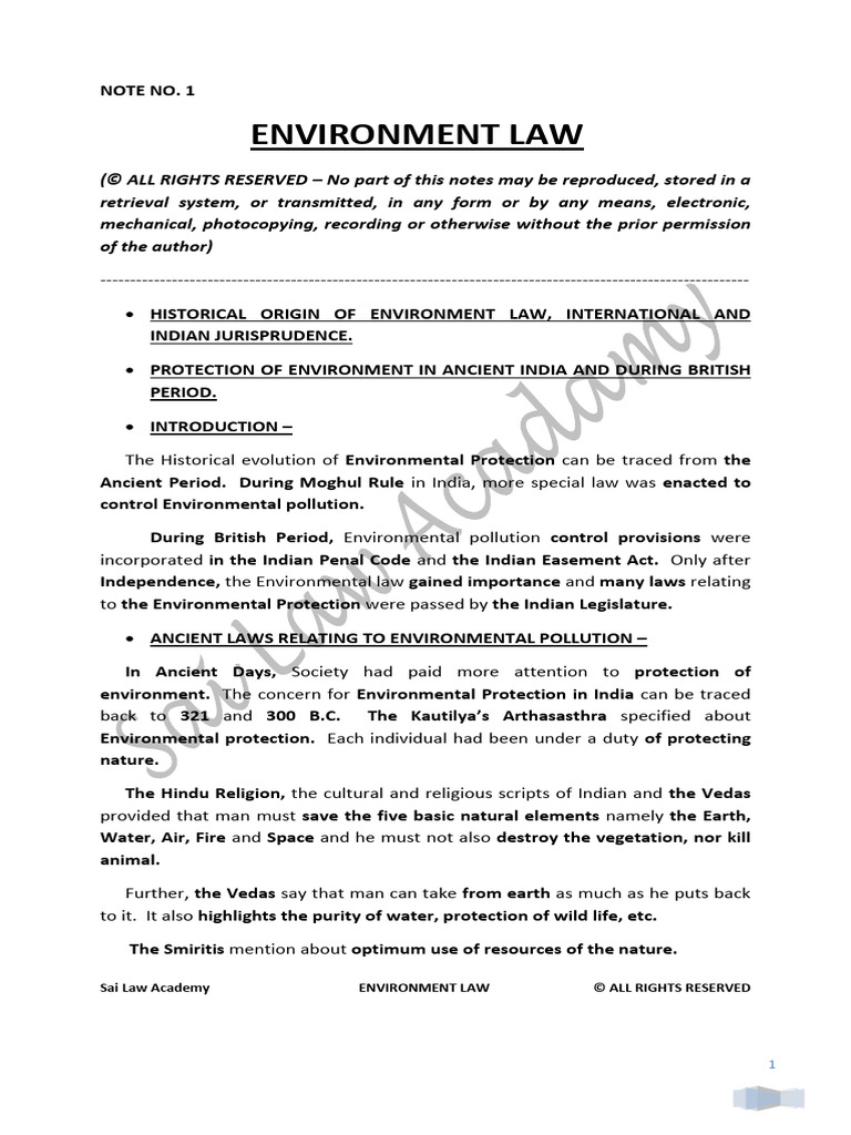 Environment Law 1 | PDF | Environmental Protection | Air Pollution