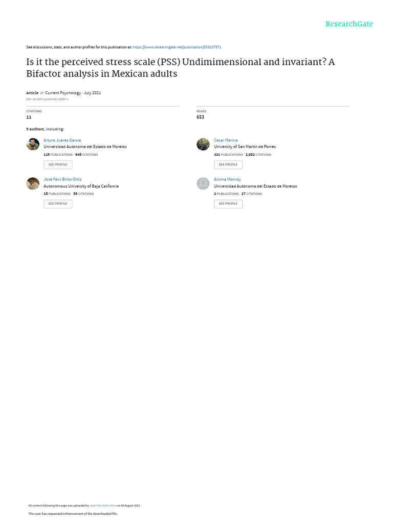 Is It The Perceived Stress Scale PSS Undimimension | PDF | Structural ...