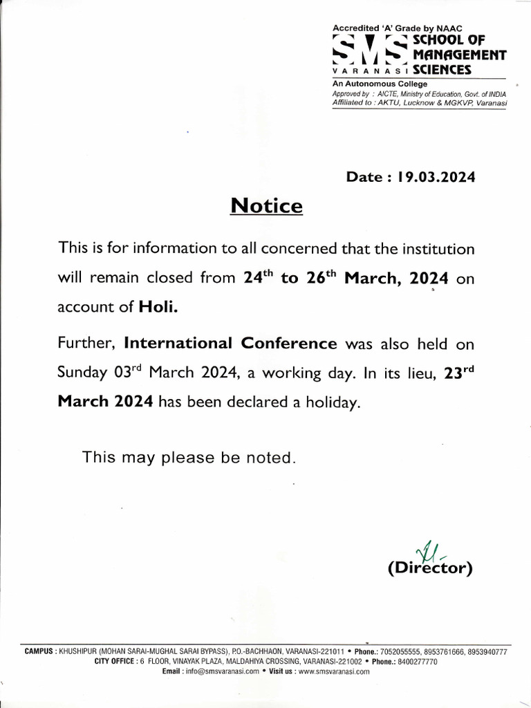 Notice - Holiday - Holi | PDF