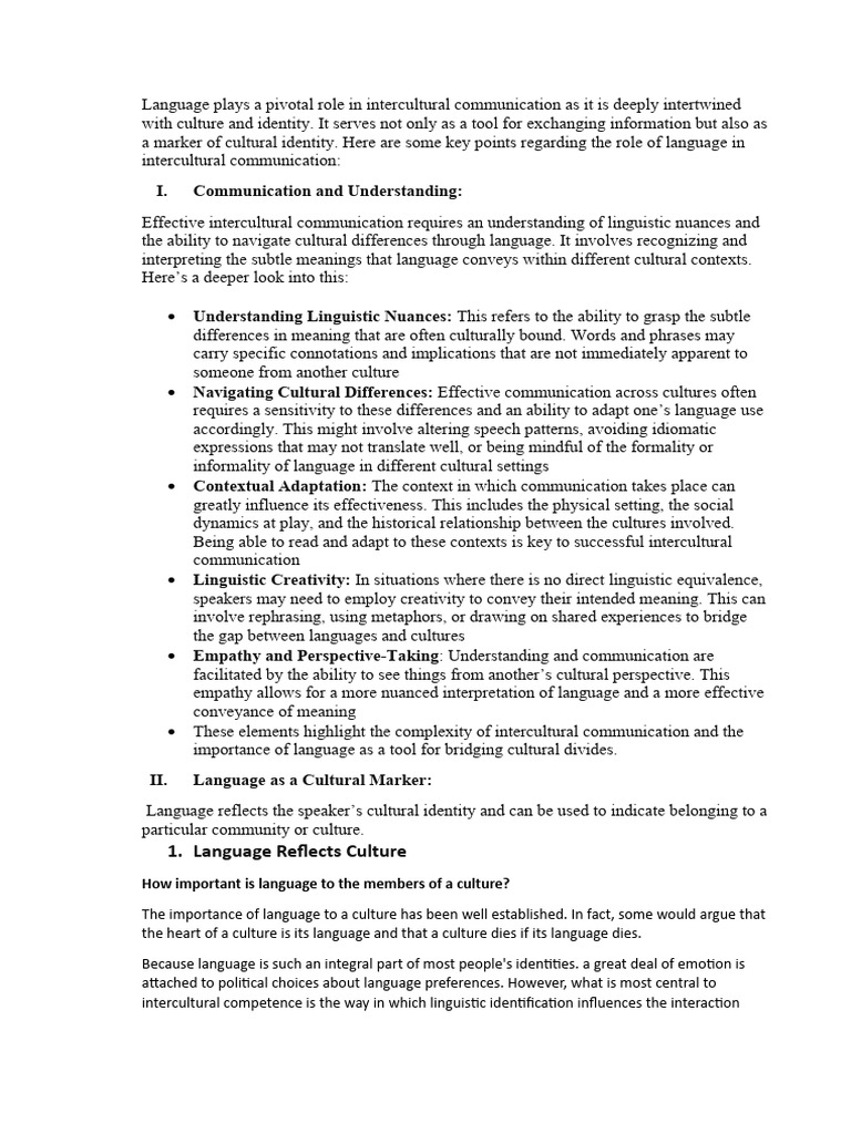 Language's Role in Cultural Identity | PDF | Cross Cultural ...