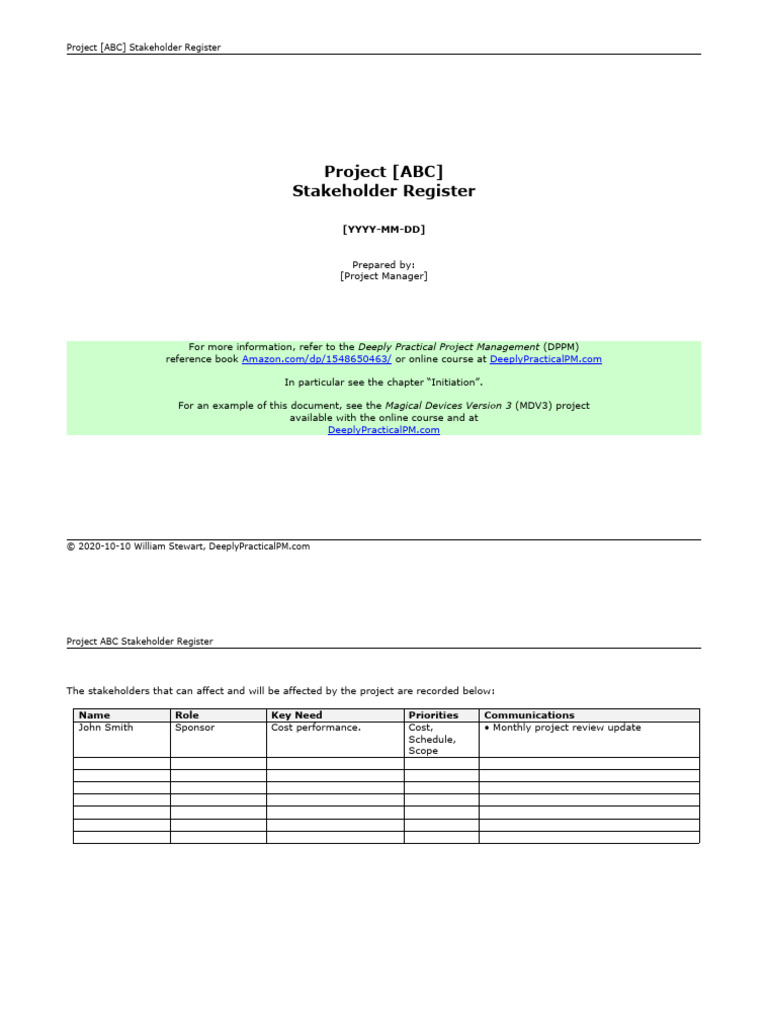 Stakeholder Register - Template | PDF