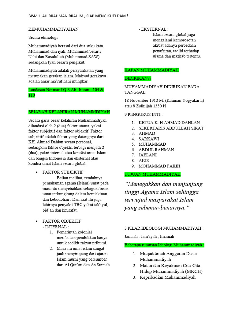 Sejarah dan Tujuan Muhammadiyah dan IMM | PDF | Agama & Spiritualitas